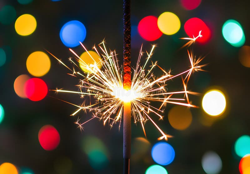 Sparkler with Colorful Lights Bokeh Background Stock Illustration ...