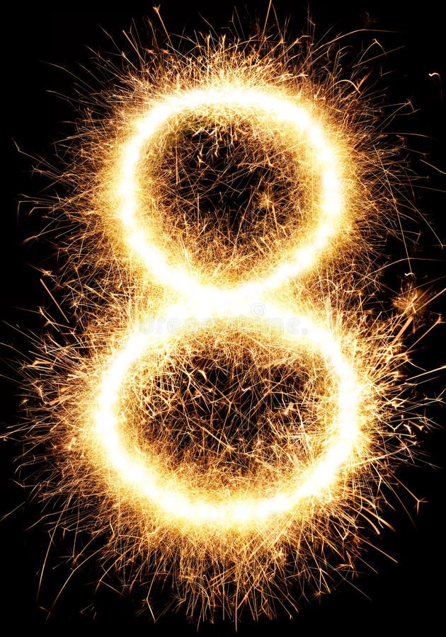 Sparkler Firework Light Number 8 Isolated on Black Stock Image - Image ...