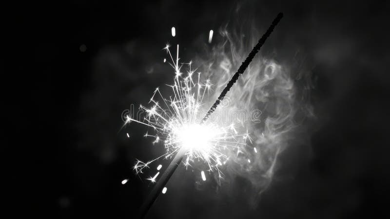 Sparkler Glowing in Black and White, with Sharp Contrasts Highlighting ...
