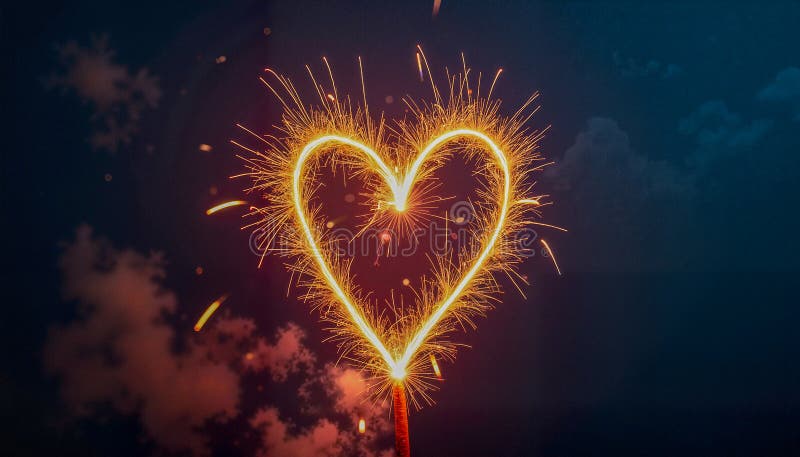 Sparkler Heart Shape Glowing Against Dark Night Sky Stock Photo - Image ...