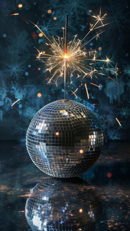 Sparkler on Top of a Disco Ball with Bokeh Background, Festive ... Sparkler on Top of a Disco Ball with Bokeh Background, Festive ...