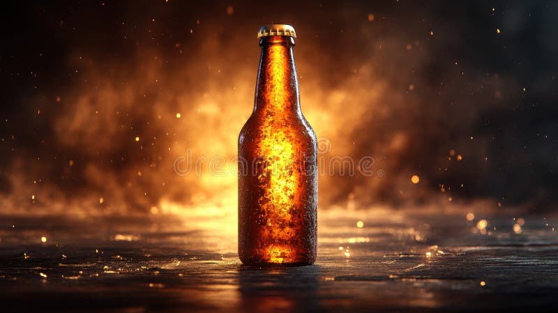 Sparkling Amber Beverage Bottle Illuminated by Dramatic Lighting on a ...