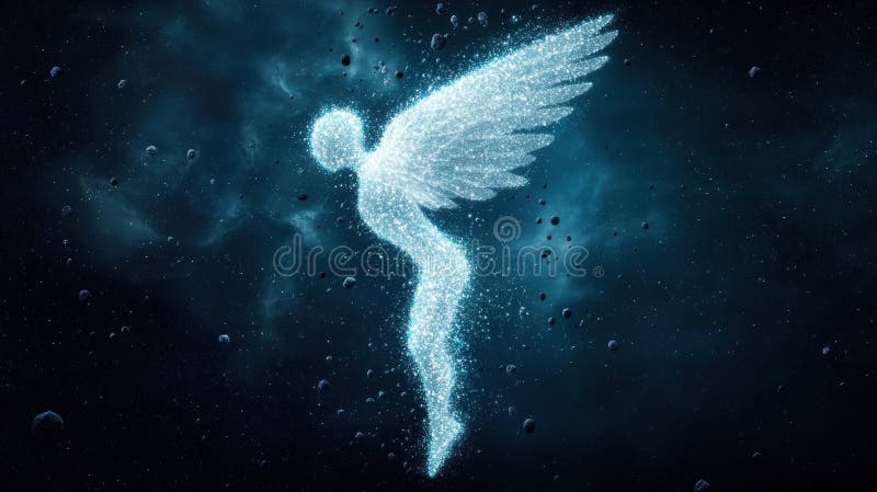 Sparkling Angel Silhouette in Cosmic Space Stock Illustration ...