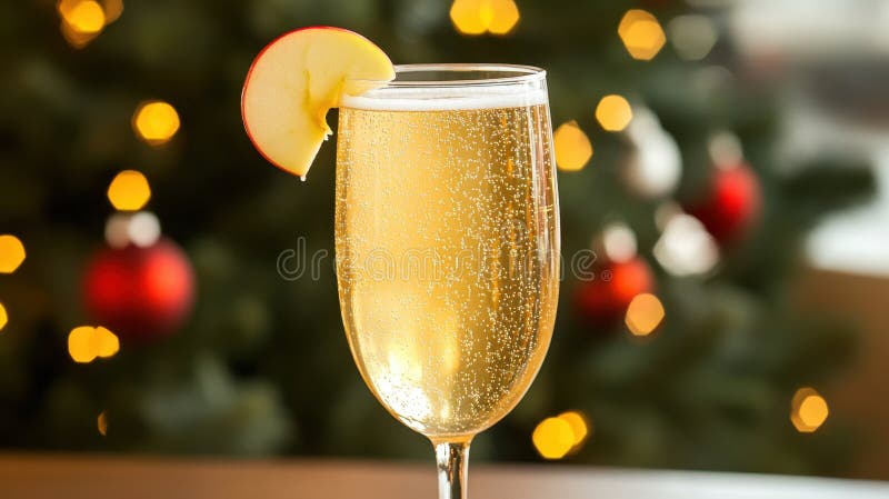 Sparkling Apple Cider Toast Against Festive Christmas Tree Background ...