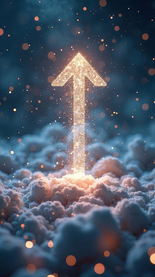 Sparkling Arrow Ascending through Glowing Clouds in Mystical Sky Stock ...