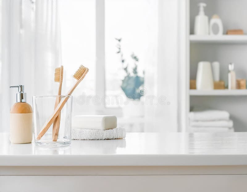 Sparkling Bathroom Scene with Toothbrushes and Soap Display Stock ...