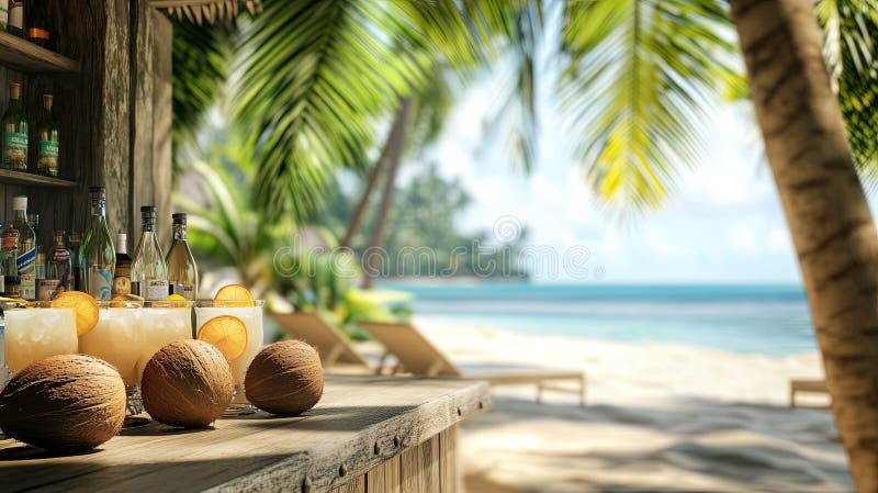 A Sparkling Beachside Bar with Fresh Coconuts and Tropical Drinks Stock ...