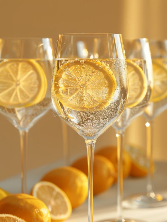 Sparkling Beverages Lemon Slices Elegant Glasses Stock Photos - Free ...