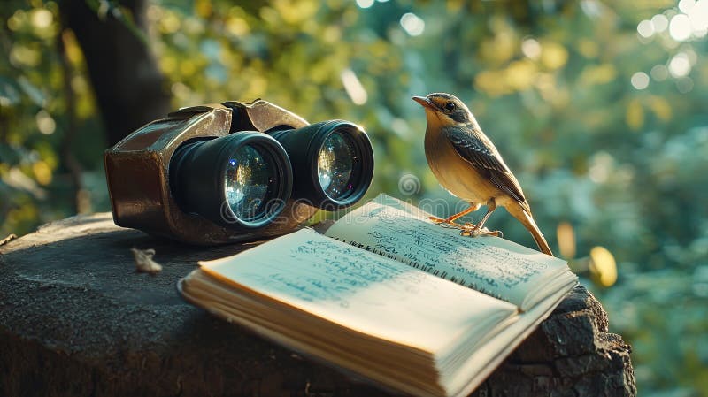 A Sparkling Bird-watching Session with Binoculars, a Notebook, and a ...