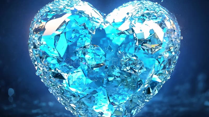 A Sparkling Blue Crystal Heart with a Fractured Texture Stock Video ...