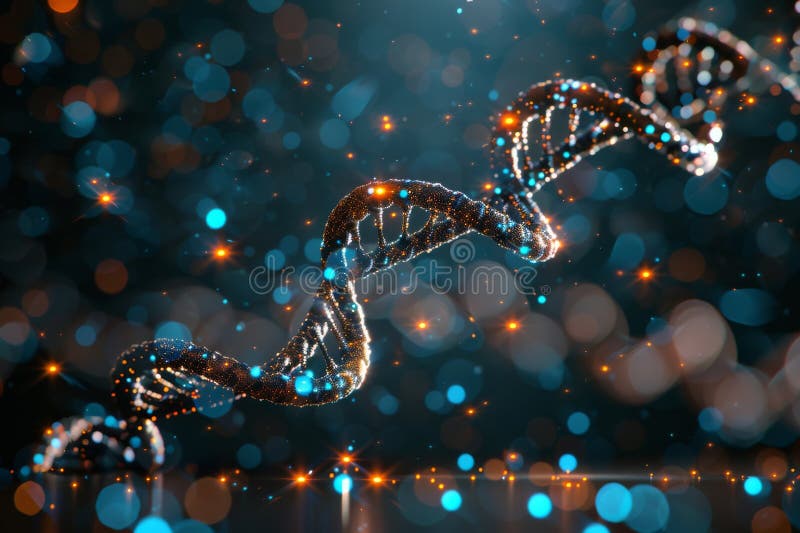 Sparkling Blue DNA Strand in a Deep Cosmic Setting, Highlighting ...