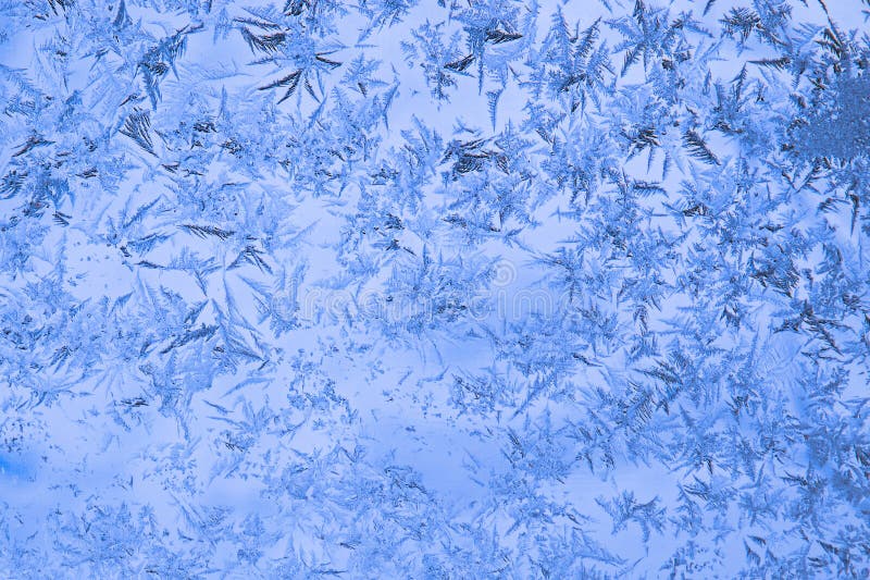 Sparkling Blue Frost Pattern on Window Glass As an Abstract Winter ...