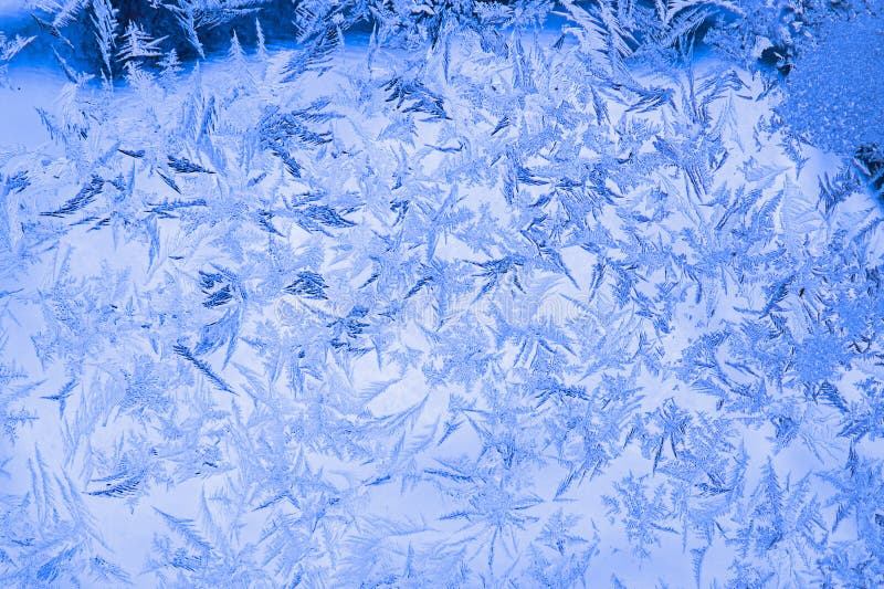 Sparkling Blue Frost Pattern on Window Glass As an Abstract Winter ...