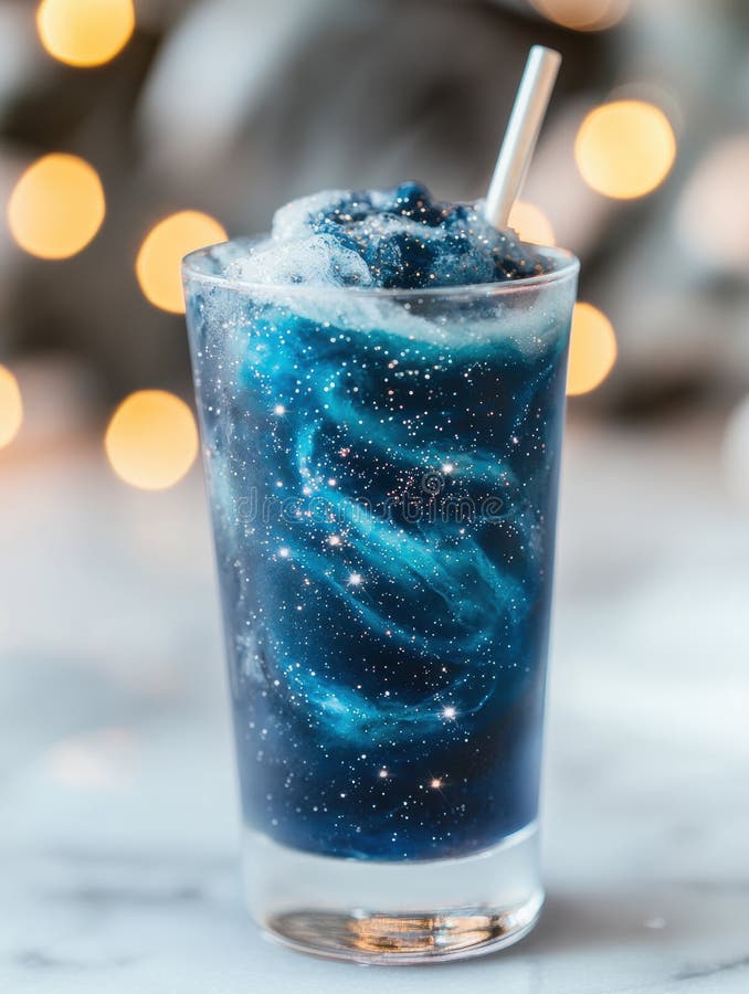 Sparkling Blue Galaxy Cocktail with Straw Stock Illustration ...