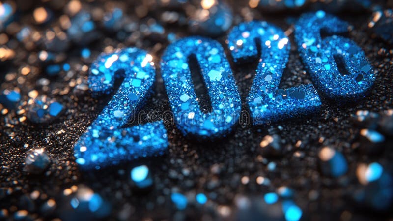 Sparkling Blue Glitter Numbers Representing New Year 2026 Celebration ...