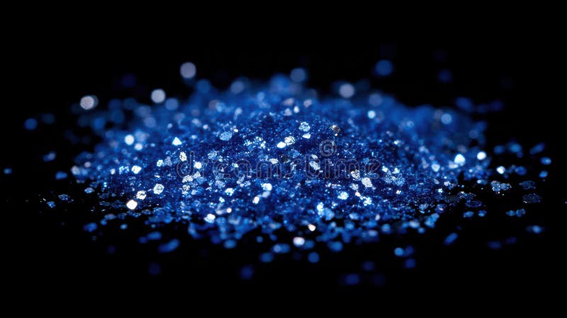 Sparkling Blue Glitter Pile on Black Background Symbolizing Abstract ...