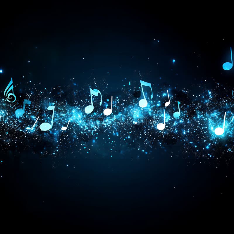 Sparkling Blue Music Notes Background Glowing Abstract Design with ...