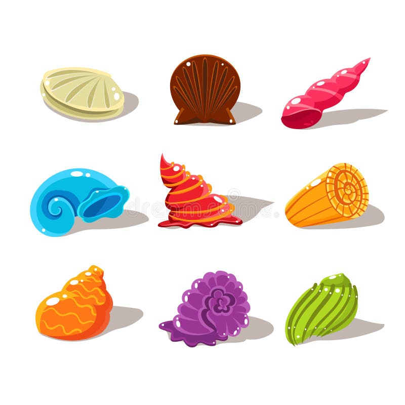 Sparkling Cartoon Sea Shells. Vector Illustration Set Stock Vector ...