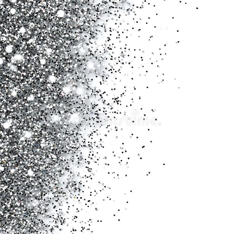 Sparkling Cascade of Silver Glitter Against a Pristine White Background ...