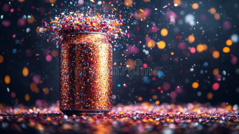 Sparkling Celebration with Colorful Confetti Exploding from a Can in a ...