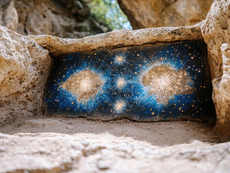 Sparkling Celestial Landscape Carved in Stone Stock Illustration ...