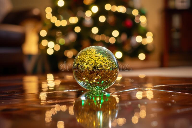 Sparkling Christmas Ornament on Reflective Surface Stock Illustration ...