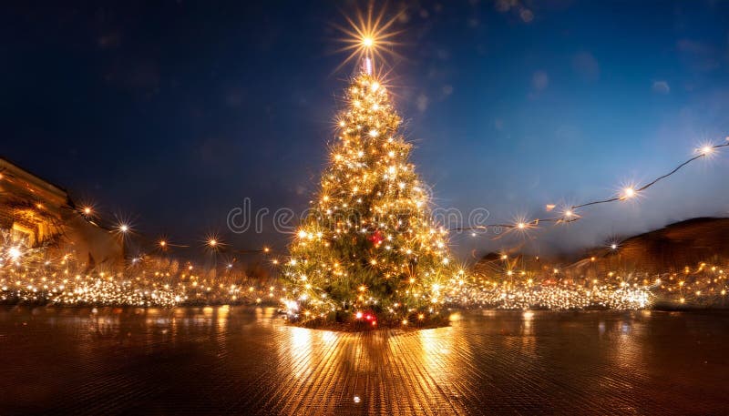 Sparkling Christmas Tree Lights Stock Illustration - Illustration of ...