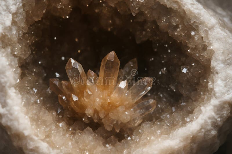 Sparkling Citrine Crystals Growing Inside a Geode Stock Illustration ...