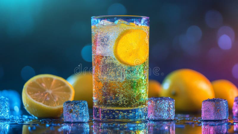 Sparkling Citrus Cocktail with Ice Cubes Stock Illustration ...
