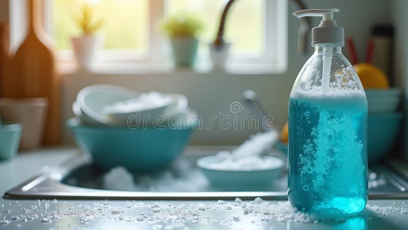 Sparkling Clean Dishes Await with Soap Bubbles Reflecting Light Stock ...