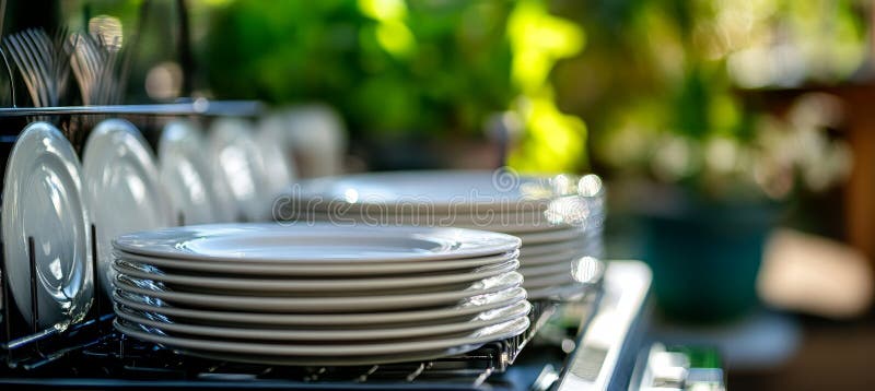 Sparkling Clean Dishes a Close-Up of Dinner Plates Ready for the Table ...