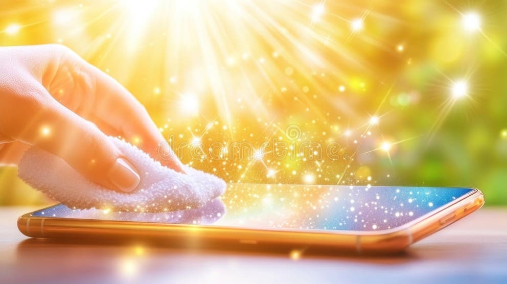 Sparkling Clean Smartphone Screen with Sunburst Effect Stock Photo ...