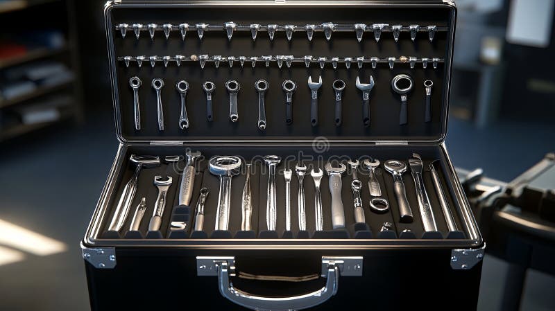 A Sparkling Clean Toolbox with a Full Set of Tools Displayed Neatly ...