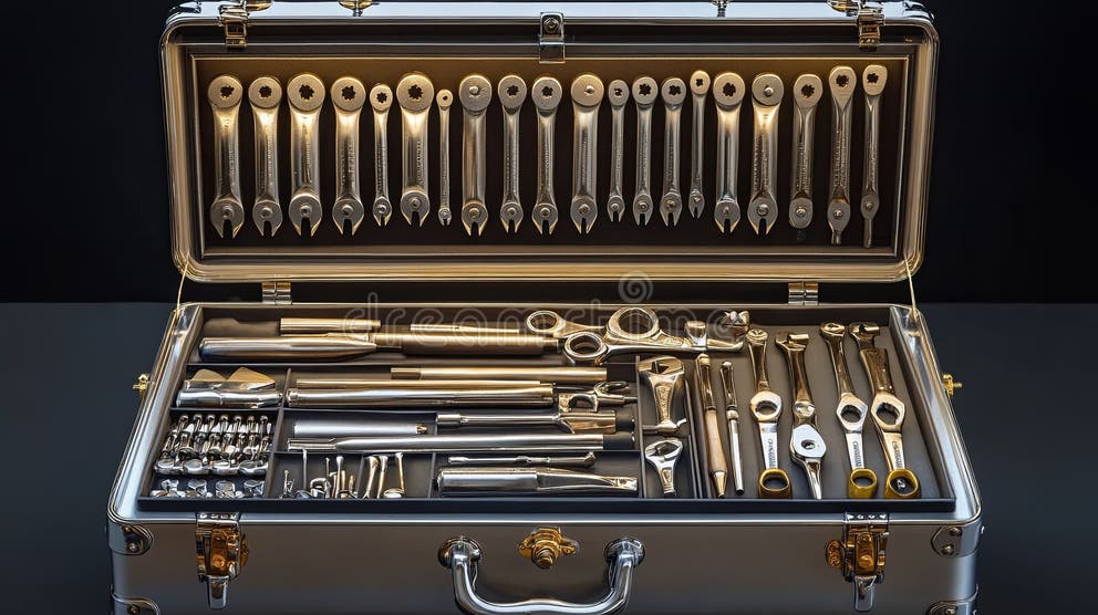 A Sparkling Clean Toolbox with a Full Set of Tools Displayed Neatly ...
