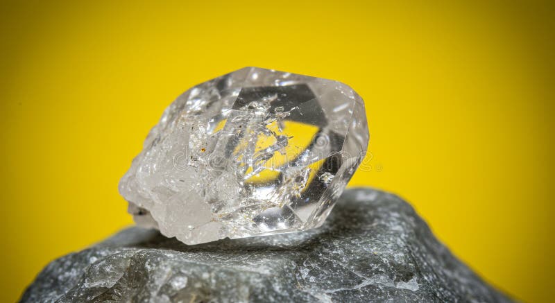 Sparkling Clear Diamond on Rough Stone Against Vibrant Yellow ...
