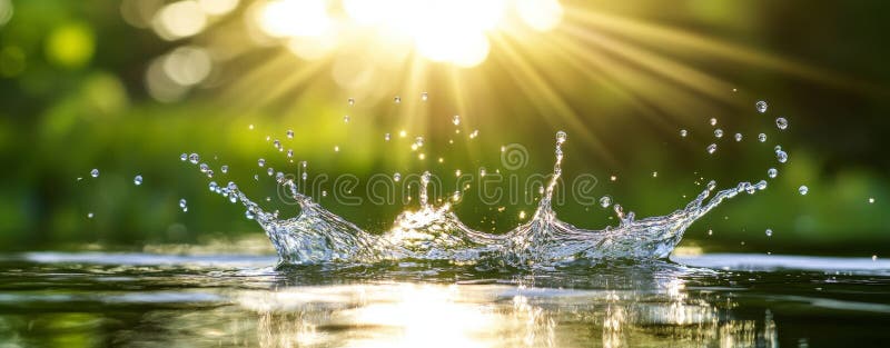 Sparkling Clear Water Splashes Against a Backdrop of Lush Green Nature ...