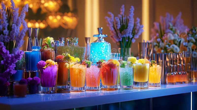 A Sparkling Cocktail Bar with an Array of Colorful Drinks and Stock ...
