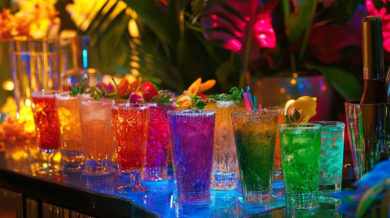 A Sparkling Cocktail Bar with an Array of Colorful Drinks and Stock ...