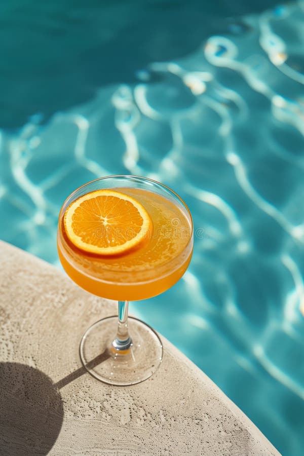 Sparkling Cocktail with Orange in a Flute on the Pool Edge. Stock ...