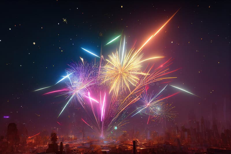 Sparkling Color Fireworks. AI Generated Stock Illustration ...