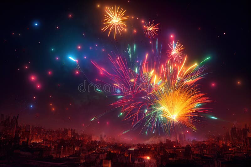 Sparkling Color Fireworks. AI Generated Stock Illustration ...