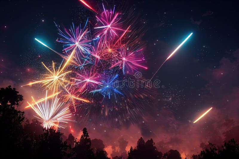 Sparkling Color Fireworks. AI Generated Stock Illustration ...