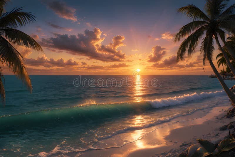 Sparkling Colors a Sunset in Key West Stock Illustration - Illustration ...