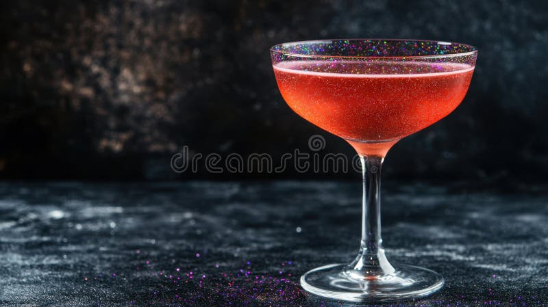 Sparkling Cosmic Cocktail in Elegant Glass on Dark Background Stock ...