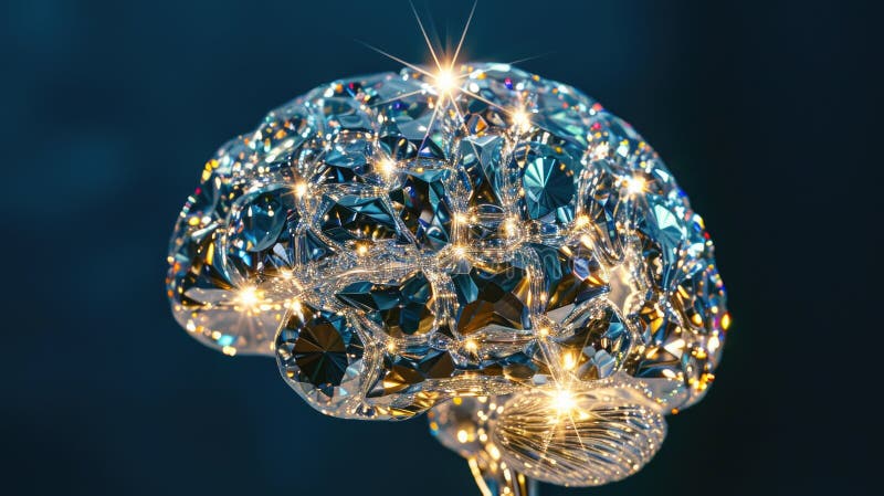 Sparkling Crystal Brain Concept on Blue Background Stock Illustration ...