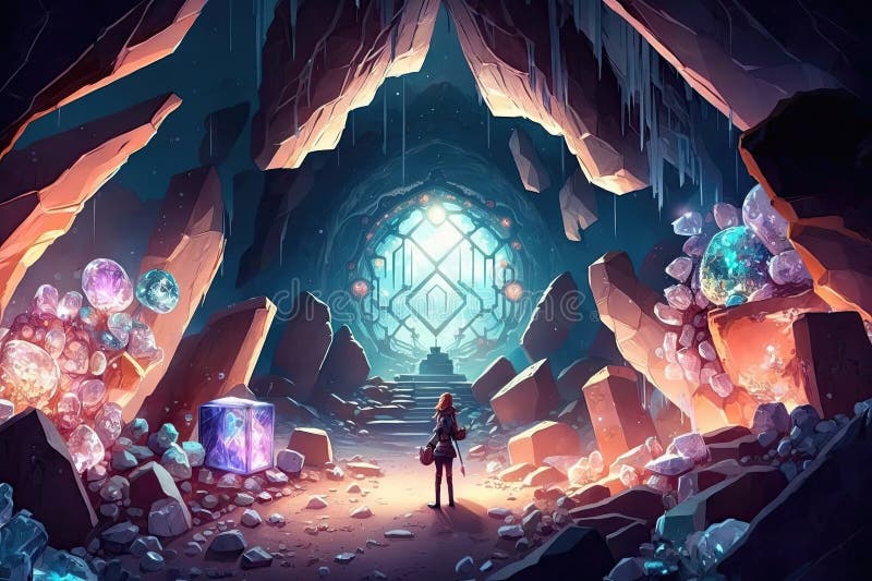 Sparkling Crystal Cave Filled with Treasures. Generative AI Stock ...