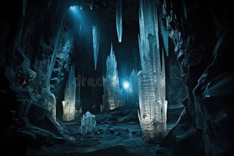 Sparkling Crystal Cave Formations in the Dark Stock Illustration ...