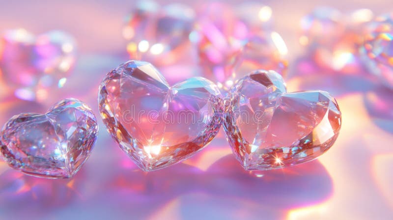 Sparkling Crystal Hearts Glimmering Softly Pink Background Stock ...