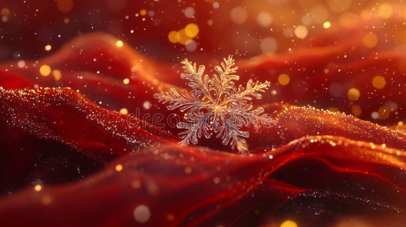 Sparkling Crystal Snowflake on Red Glittering Fabric with Bokeh Lights ...
