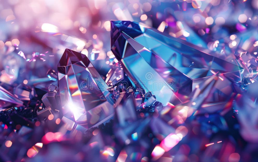 Sparkling Crystal Structures Reflecting Light in Purple and Blue Hues ...